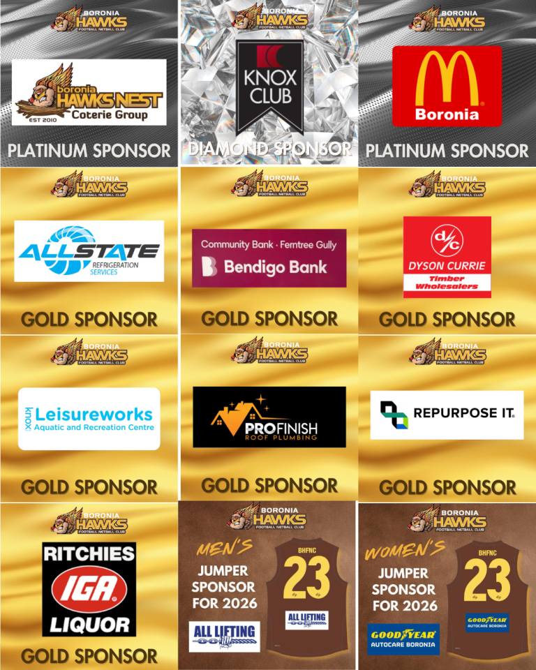 THANKS TO OUR MAJOR SPONSORS – BORONIA HAWKS FOOTBALL NETBALL CLUB INC.